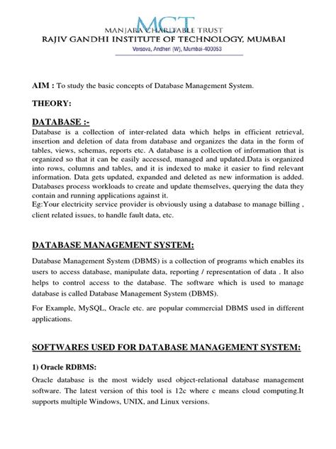 Dbms Experiment Pdf Oracle Database Databases