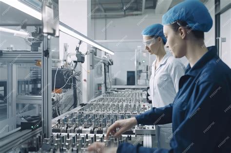 Premium Ai Image Smiling Workers In A Bright Automated Factory