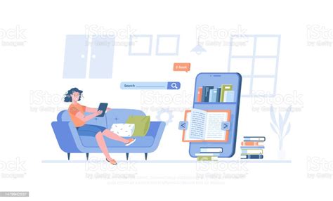 온라인 읽기 전자 책 도서관 교육으로 온라인 서비스 책장과 전화 화면에 책을 엽니 다 배너 웹사이트 디자인 방문 페이지에 대한 만화 현대 평면 벡터 그림 소셜 네트워킹에