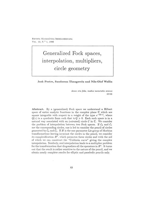 Pdf Generalised Fock Spaces Abstract Interpolation Multipliers