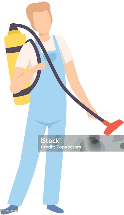 전문 진공 청소기 청소 회사 직원 캐릭터 와 유니폼 장비 플랫 벡터 일러스트 독일에 대한 스톡 벡터 아트 및 기타 이미지 독일 멜빵 바지 벡터 Istock