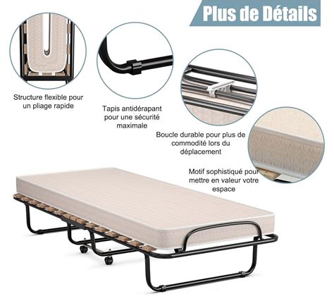 Lit Pliant Lit Pliant Dappoint Avec Matelas En Mousse De 65 Cm Épais Lit Portable Sur