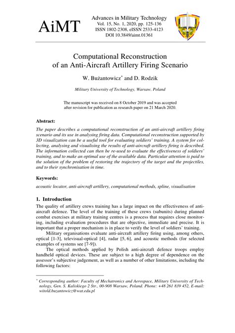 Pdf Computational Reconstruction Of An Anti Aircraft Artillery Firing Scenario