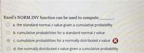 Excel S NORM INV Function Can Be Used To Compute A Chegg