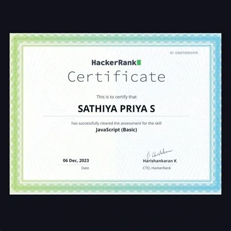 Thrilled To Completion Of Hackerrank Javascript Basics Certification 🚀
