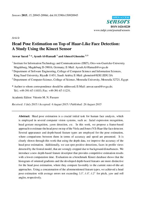 Pdf Article Head Pose Estimation On Top Of Haar Like Face Detection