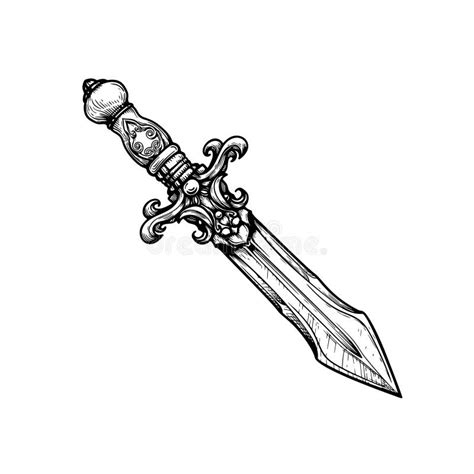 Vintage Dagger Hand Drawn Sketch Style Medieval Weapon Best For