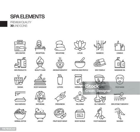 Spa 요소 관련 벡터 선 아이콘의 간단한 집합입니다 윤곽선 기호 컬렉션입니다 아이콘에 대한 스톡 벡터 아트 및 기타 이미지 아이콘 디자인 요소 스파 온천 Istock