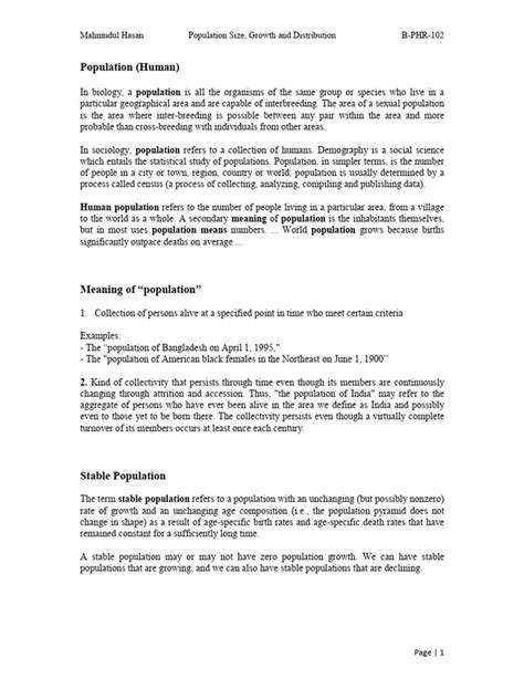 Population Size Growth And Distribution Pdf Demography Census