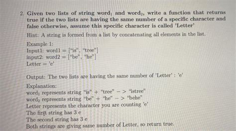 Solved 2 Given Two Lists Of String Word 1 And Word 2 Write