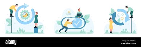 Business Cycle Management Set Vector Illustration Cartoon Tiny People