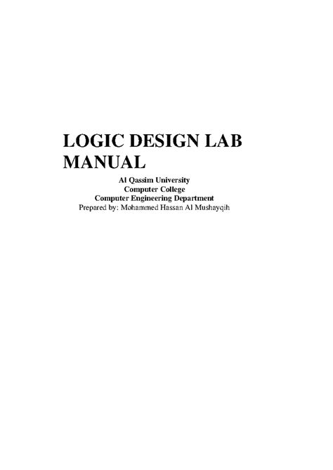 Logic Design Lab Manual Logic Design Lab Manual Al Qassim University Computer College Computer