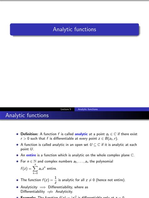 Lecture 5 Pdf Analytic Function Function Mathematics
