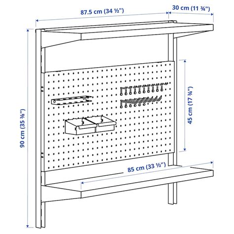 Bror Wall Shelf Combination With Pegboard 2 Shelves Black 88x30x90 Cm