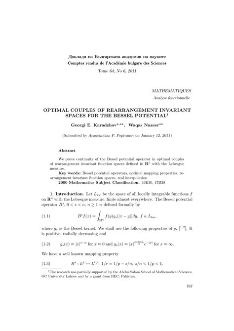 Pdf Optimal Couples Of Rearrangment Invariant Spaces For The Bessel