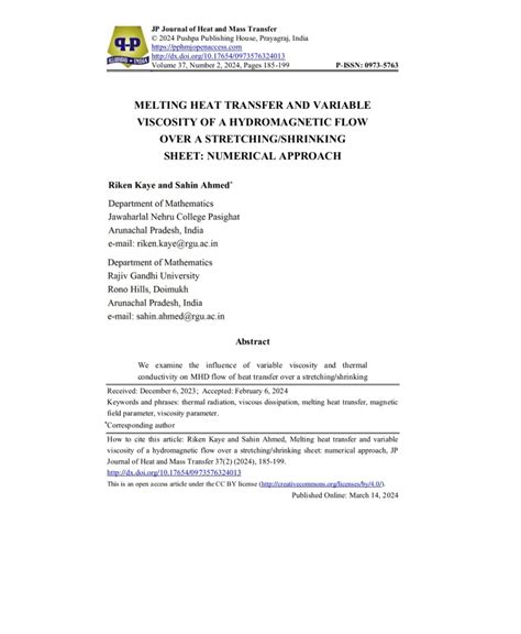 Pdf Melting Heat Transfer And Variable Viscosity Of A Hydromagnetic