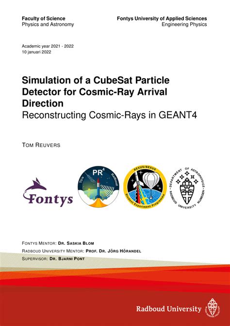 Pdf Simulation Of A Cubesat Particle Detector For Cosmic Ray Arrival Direction