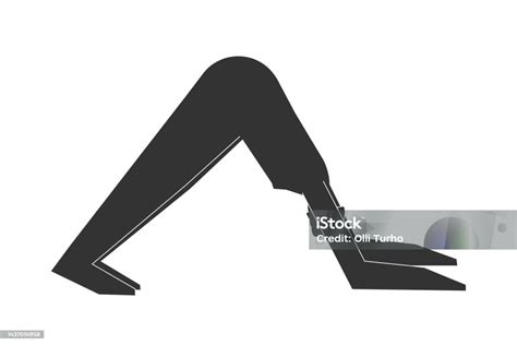 여성 캐릭터의 평평한 검은색 실루엣이 있는 벡터 격리된 그림 스포티한 여성은 요가 자세 강화를 배웁니다 피트니스 운동 돌고래 포즈 미니멀리즘 디자인 가공의 인물에 대한 스톡