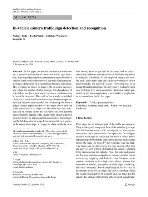 In Vehicle Camera Traffic Sign Detection Pdf Pdf Statistical