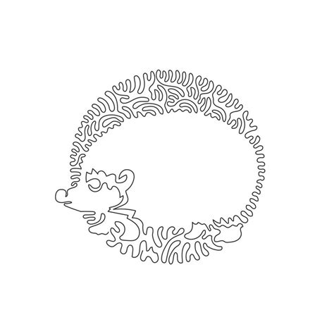 Single Curly One Line Drawing Of Cute Hedgehog Abstract Art Continuous Line Draw Graphic Design