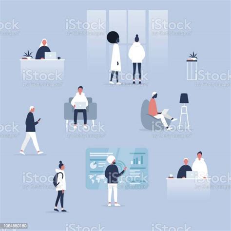 큰 사업을 설정합니다 공동 작업 공간입니다 사무실 생활입니다 다양성 집단입니다 시작입니다 직장에서 반점입니다 세대 Z 기술입니다 프로젝트 관리입니다 평면 편집 가능한 벡터