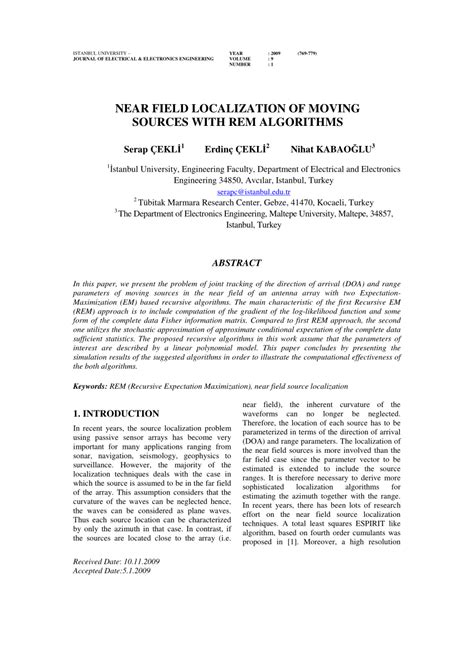 Pdf Near Field Localization Of Moving Sources With Rem Algorithms