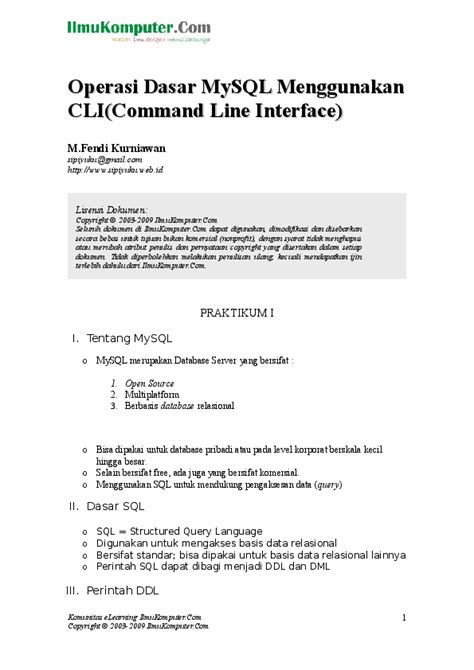 Doc Operasi Dasar Mysql Menggunakan Clicommand Line Interface