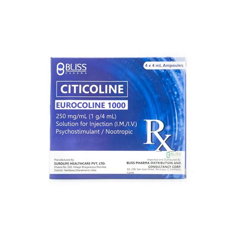Eurocoline 1000 Citicoline 250 Mgml 1g4ml Solution For Injection