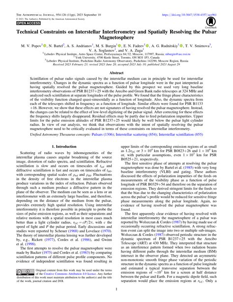 Pdf Technical Constraints On Interstellar Interferometry And Spatially Resolving The Pulsar