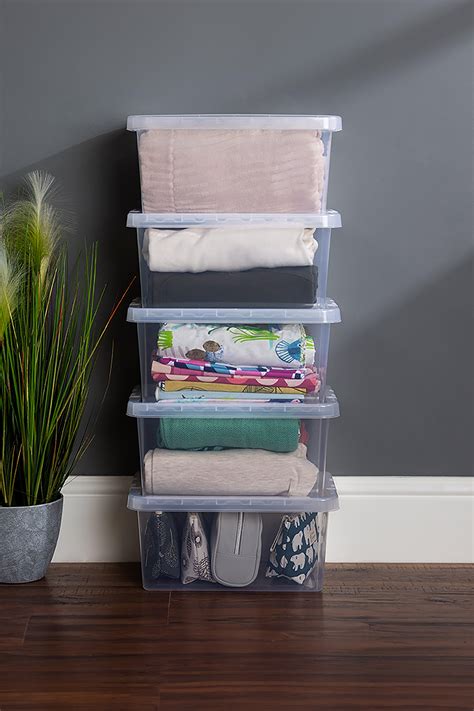 Storage Wham Crystal 5 X 17l Stackable Plastic Storage Boxes With Lids Clear Wham