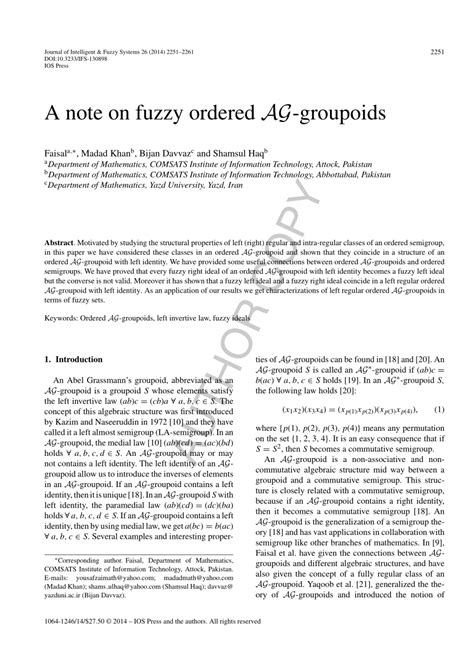 Pdf A Note On Fuzzy Ordered Ag Groupoids