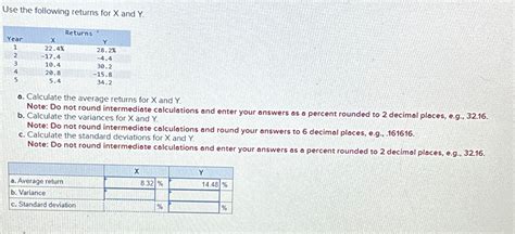 Solved Use The Following Returns For X ﻿and