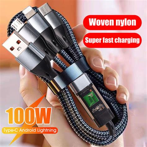 100w 3 In 1 Super Charging Cable 6a Micro Usb Type C Fast Charger Type