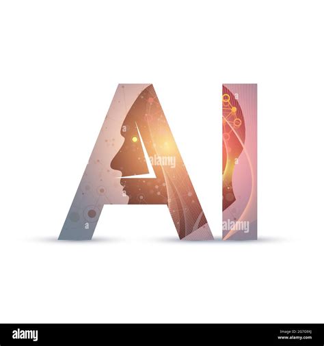 Artificial Intelligence And Machine Learning Illustration Concept Human Head Outline With Brain