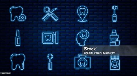 세트 라인 진통제 구강 세정제 병 치과 진료소 위치 충치가있는 치아 인간의 머리 치아 및 검사 거울 아이콘 벡터 건강 진단에 대한 스톡 벡터 아트 및 기타 이미지 Istock