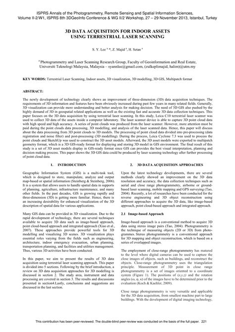 Pdf 3d Data Acquisition For Indoor Assets Using Terrestrial Laser