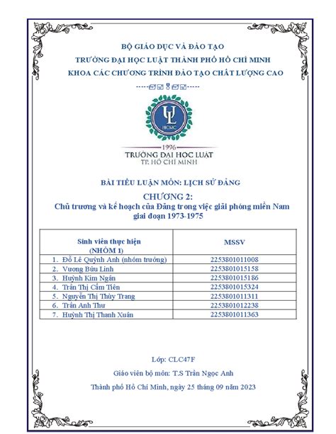 Tiểu luận LSĐ nhóm BỘ GIÁO DỤC VÀ ĐÀO TẠO TRƯỜNG ĐẠI HỌC LUẬT THÀNH PHỐ HỒ CHÍ MINH KHOA CÁC