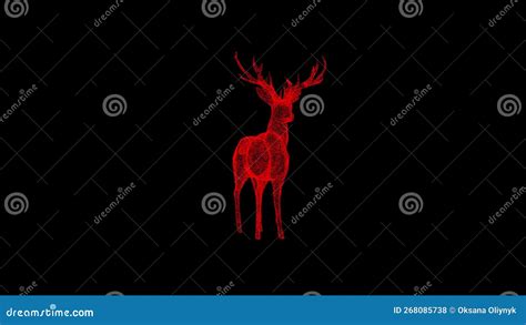 3d Deer On Black Background Object Dissolved Red Flickering Particles Science Concept Stock