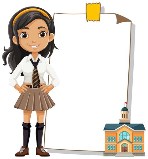 Estudiante Feliz Con Una Pancarta Escolar En Blanco Vector Premium