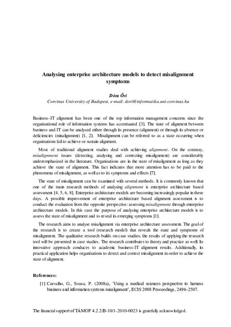 Pdf Analysing Enterprise Architecture Models To Detect Misalignment