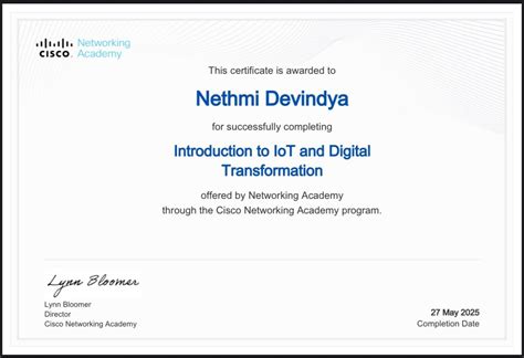 Certificate Name Introduction To Iot And Digital Transformation Nethmi Devindya