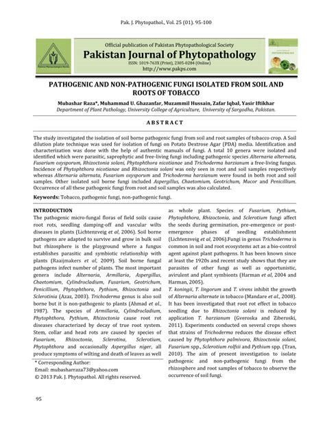 Pdf Pathogenic And Non Pathogenic Fungi Isolated From Soil And Roots