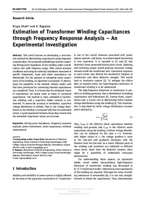 Estimation Of Transformer Winding Capacitances Through Frequency