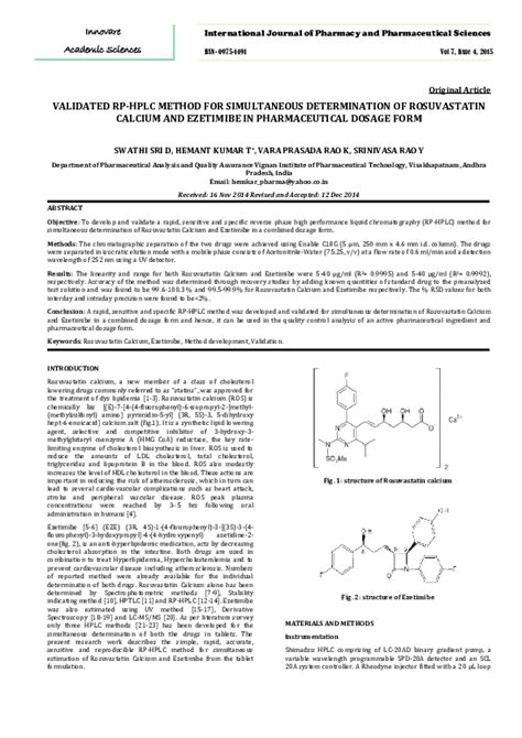 Pdf Validated Rp Hplc Method For Simultaneous Determination Of