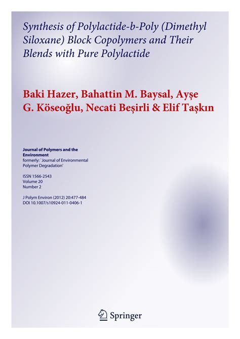 Pdf Synthesis Of Polylactide B Poly Dimethyl Siloxane Block