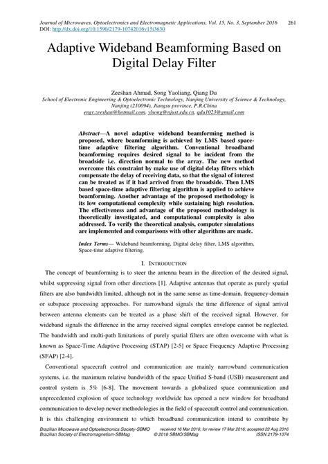 Pdf Adaptive Wideband Beamforming Based On Digital Delay Filter