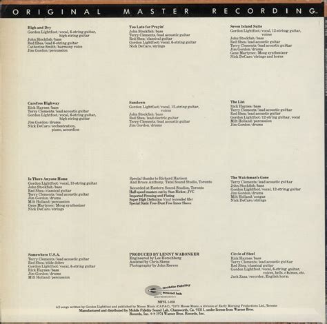 Gordon Lightfoot Sundown Half Speed Mastered Us Vinyl Lp —