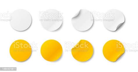 원 접착제 기호를 설정합니다 흰색 태그 필링 코너가있는 종이 원형 스티커 벗겨짐에 대한 스톡 벡터 아트 및 기타 이미지 벗겨짐 코너 노랑 Istock