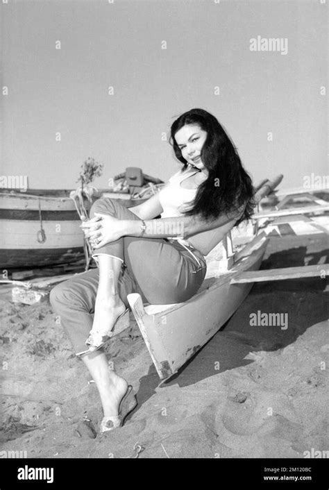 Laya Raki Circa 1953 Candid Full Length Portrait On Beach In Italy