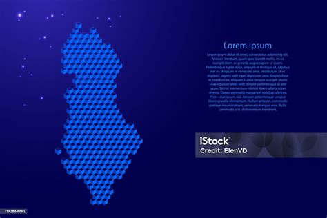 3d 블루 큐브 아이소메트릭 추상 개념 사각형 패턴 각 기하학적 모양 빛나는 별에서 알바니아지도 벡터 그림입니다 0명에 대한 스톡 벡터 아트 및 기타 이미지 Istock